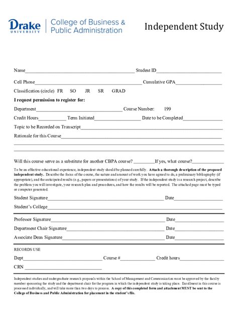 Fillable Online Independent Study Form Drake University Fax Email