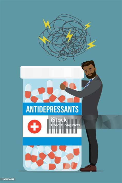 아프리카 계 미국인 사업가가 항우울제 병을 껴안고 있습니다 정신 문제 진정제의 불행한 남성 캐릭터 사용 부정적인 감정 약국 의료 개념 감정에 대한 스톡 벡터 아트 및 기타