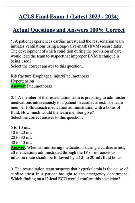 Acls Mock Test 2023 Complete Questions And Answers For 12 30 2023