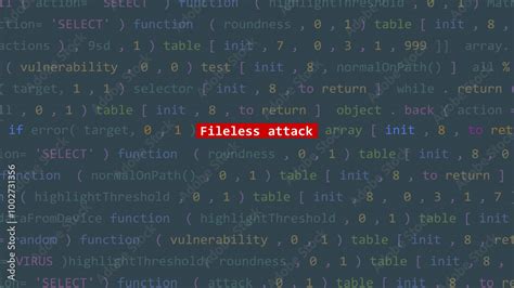 cyber attack fileless attack text in foreground screen of code editor