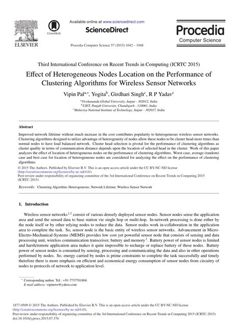 PDF Effect Of Heterogeneous Nodes Location On The Performance Of Clustering Algorithms For
