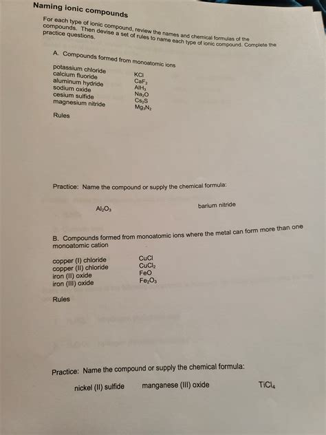 Answered For Each Type Of Ionic Compound Review Bartleby