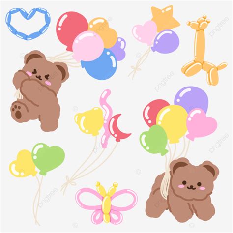 다채로운 풍선을 들고 귀여운 곰 한국어 스티커 일러스트 귀여운 곰 곰 스티커 풍선 Png 일러스트 및 Psd 이미지 무료 다운로드 Pngtree
