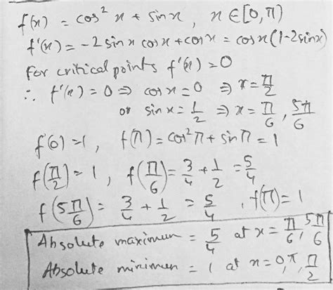 203 Find The Absolute Maximum And Absolute Minimum Values Of The F