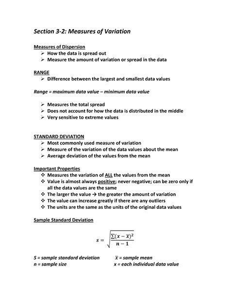 Notes Sec3 2 Section 3 2 Measures Of Variation Measures Of