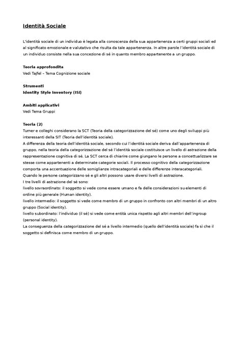 Tema Lidentità Sociale Appunti Di Psicologia Sociale Docsity