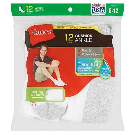 Hanes Mens Cushion Ankle Value Pack Shoe Size 6 12 12 Pair Shoprite