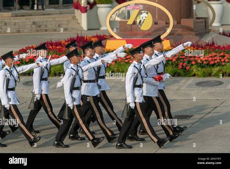 A National Flag Raising Ceremony Is Held At The Golden Bauhinia Square