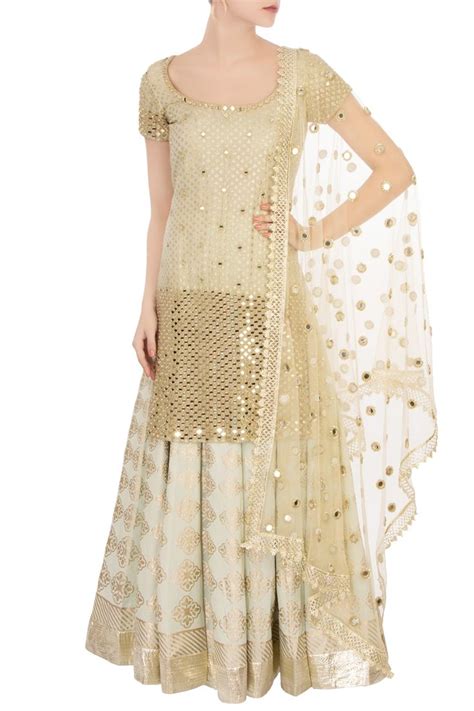 Beige Mirror Work Kurta Set Kurta Designs Fashion Indian Designer Wear