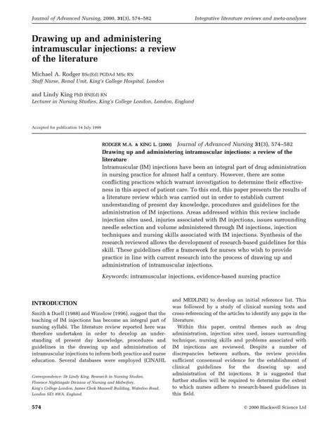PDF Drawing Up And Administering Intramuscular Injections A Review Of The Literature