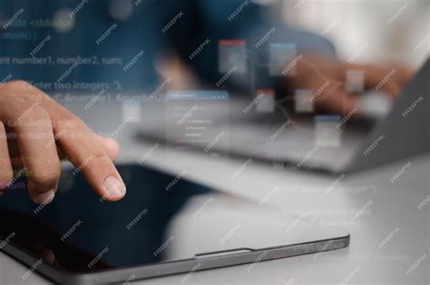 Premium Photo Developer Of Digital Software Technology Programming A Laptop Computer Running