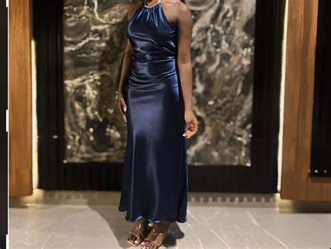 Halter Neck Backless Satin Maxi Dress Newme