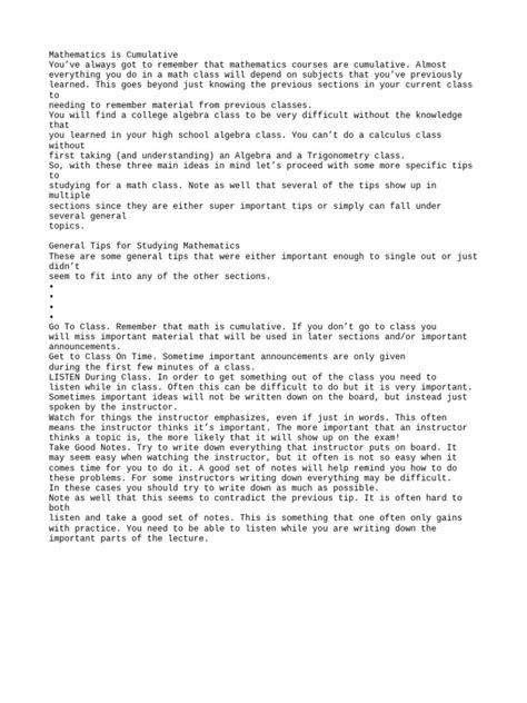 How Study Math Notes Pdf