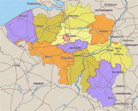 Политическая карта Бельгии с маркировкой Премиум векторы