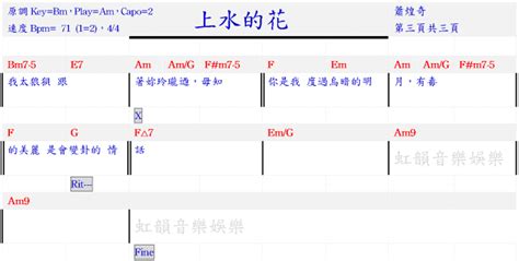 【虹韻音樂娛樂】 吉他 And 烏克麗麗 【上水的花 蕭煌奇】 和弦譜 吉他譜 烏克麗麗譜 簡易彈唱