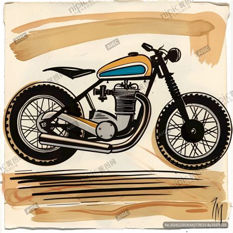 Ai创作图摩托车手绘 手绘摩托车 摩托插画 机车海报 复古摩托 怀旧摩托 机车插画 复古摩托车 速写摩托车 摩托车艺术设计 摩托线描 旧式摩托