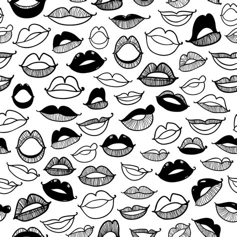 Vector Monochrome Seamless Pattern With Contour Sketch Sexy Lips On White Vector Art At