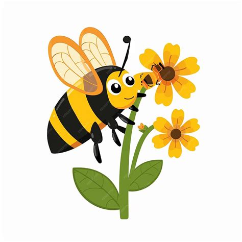 Cute Cartoon Bee Pollinating Flowers Vector Icon Premium Ai Generated