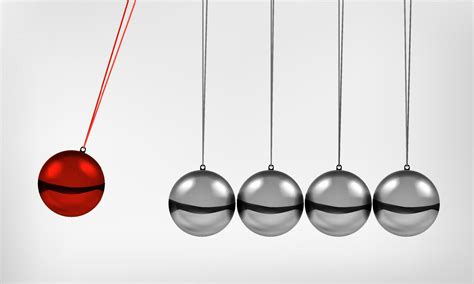 Newtons Cradle Pendulum With Swinging Spheres Red Metal Ball 3d Realistic Vector Illustration