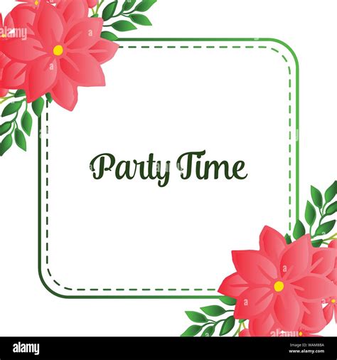 Design Plant Of Green Leaves And Flower Frame For Party Time Card
