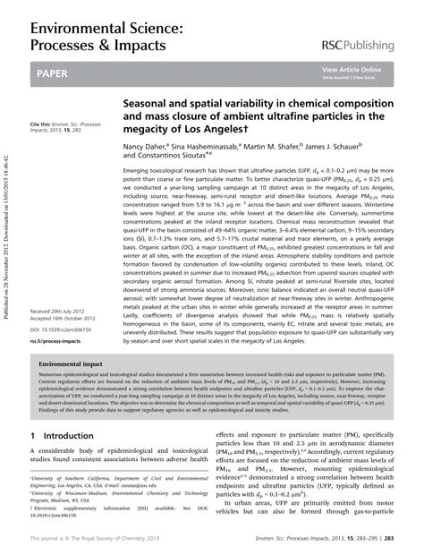 Pdf Seasonal And Spatial Variability In Chemical Composition And Mass