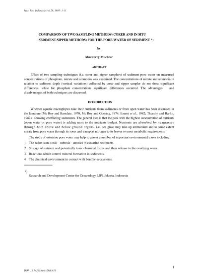 Comparison Of Two Sampling Methods Corer And In Situ Sediment Sipper