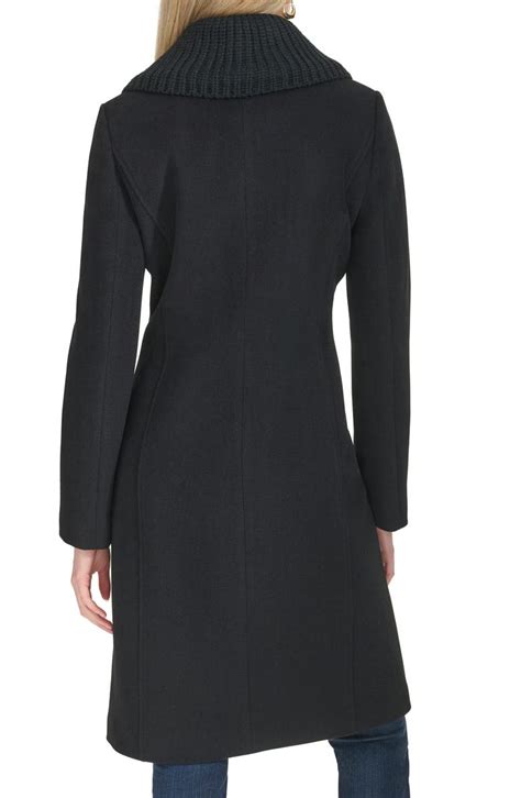 Cole Haan Signature Slick Shawl Lapel Mixed Media Wool Blend Coat