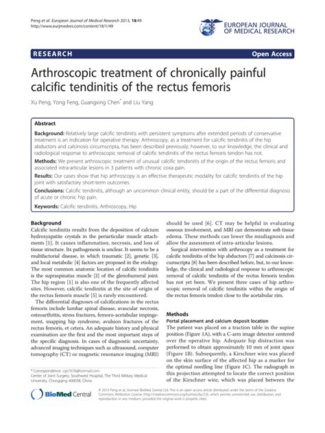 Pdf Arthroscopic Treatment Of Chronically Painful Calcific Tendinitis