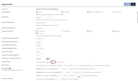 Configure Days To Display Settings Hapana Support