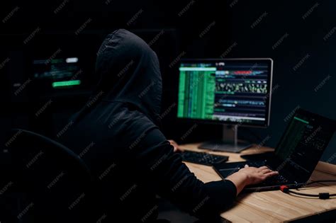 Premium Photo Hooded Man Hacking Servers