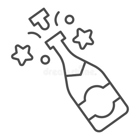 Champagne Bottle Open Thin Line Icon Alcohol Vector Illustration