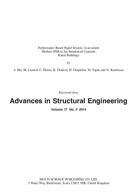 Pdf Performance Based Rapid Seismic Assessment Method Pera For Reinforced Concrete Frame