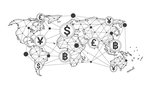 Global Network Connection Currency Coin Money Transfer World Map Point And Line Composition
