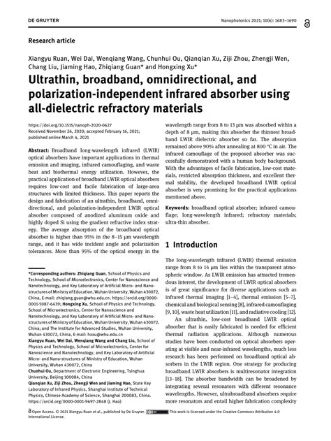 Pdf Ultrathin Broadband Omnidirectional And Polarization Independent Infrared Absorber