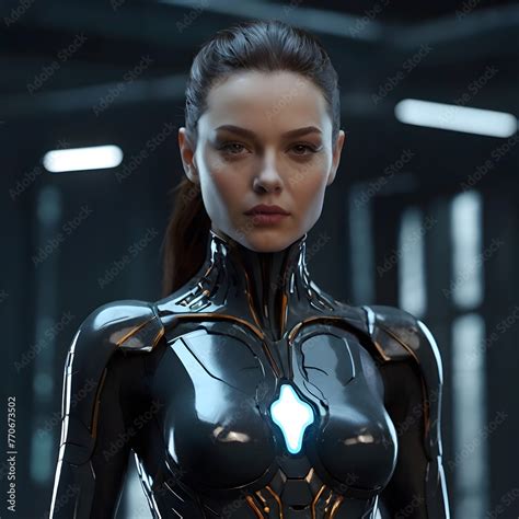 Portrait Of A Cool Futuristic Woman With Synapse Neural Network