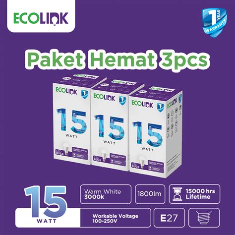 Jual Ecolink Lampu Bohlam Led Bulb 15w Kuning Warm White Paket 3pcs Shopee Indonesia
