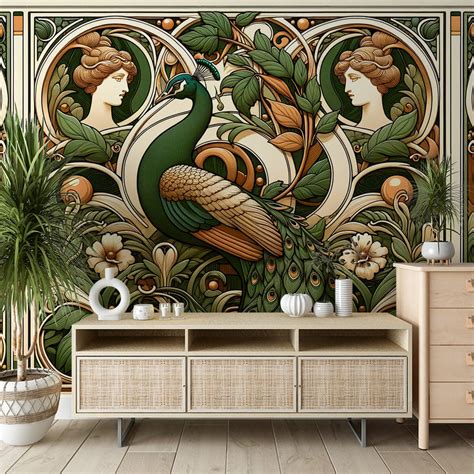 Peacock Wallpaper Green Mural Wallpaper With Foliage — Wondermural