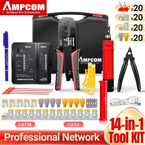 Ampcom Rj45 Crimper Lan Tester Tool Set Ethernet Cable Stripper Punch Down Tool Rj 45 Rj11