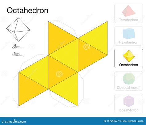 Octahedron Platonic Solid Template Paper Model Stock Vector