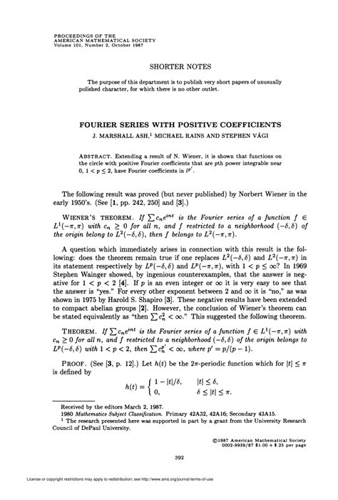 Pdf Shorter Notes Fourier Series With Positive Coefficients