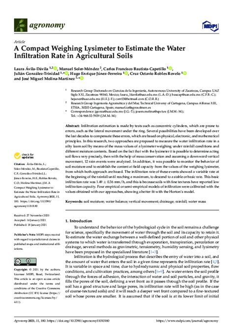 Pdf A Compact Weighing Lysimeter To Estimate The Water Infiltration