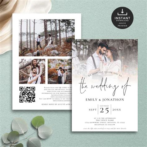 modern script 4 photos overlay qr code wedding invitation zazzle
