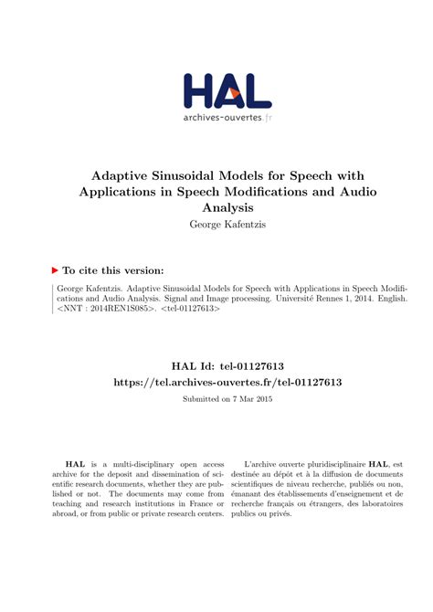pdf adaptive sinusoidal models for speech with applications in speech