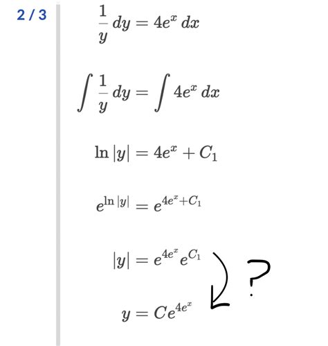 Grade 12 Calculus Differential Equations Separation Of Variables Confused About Last Step