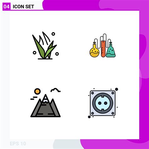 User Interface Pack Of 4 Basic Filledline Flat Colors Of Grass Mountain