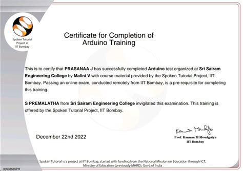 Prasanaa J On Linkedin Certificate For Completion Of Arduino Training