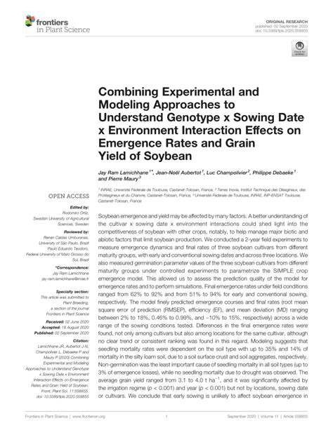 Pdf Combining Experimental And Modeling Approaches To Understand Genotype X Sowing Date X