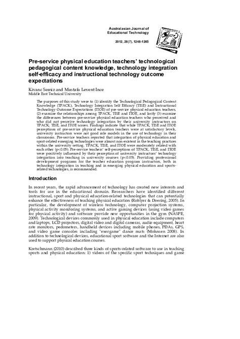 Pdf Pre Service Physical Education Teachers Technological Pedagogical Content Knowledge