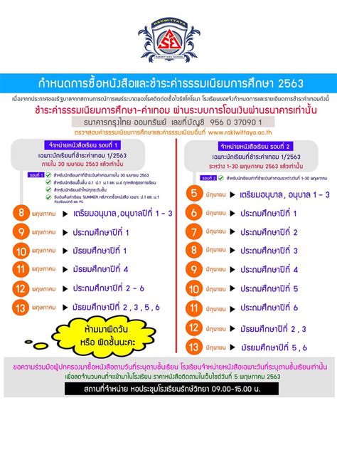 กำหนดการซื้อหนังสือ โรงเรียนรักษ์วิทยา Rakwittaya School