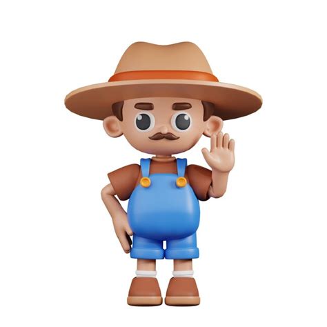 3d 캐릭터 농부 손을 위로 포즈 프리미엄 Psd 파일
